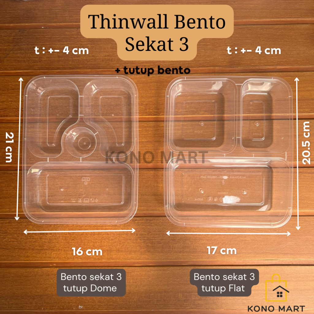 Jual [ECER MIN 10 PCS]Thinwall Bento 3 Sekat Kotak Makan Plastik / Mika ...