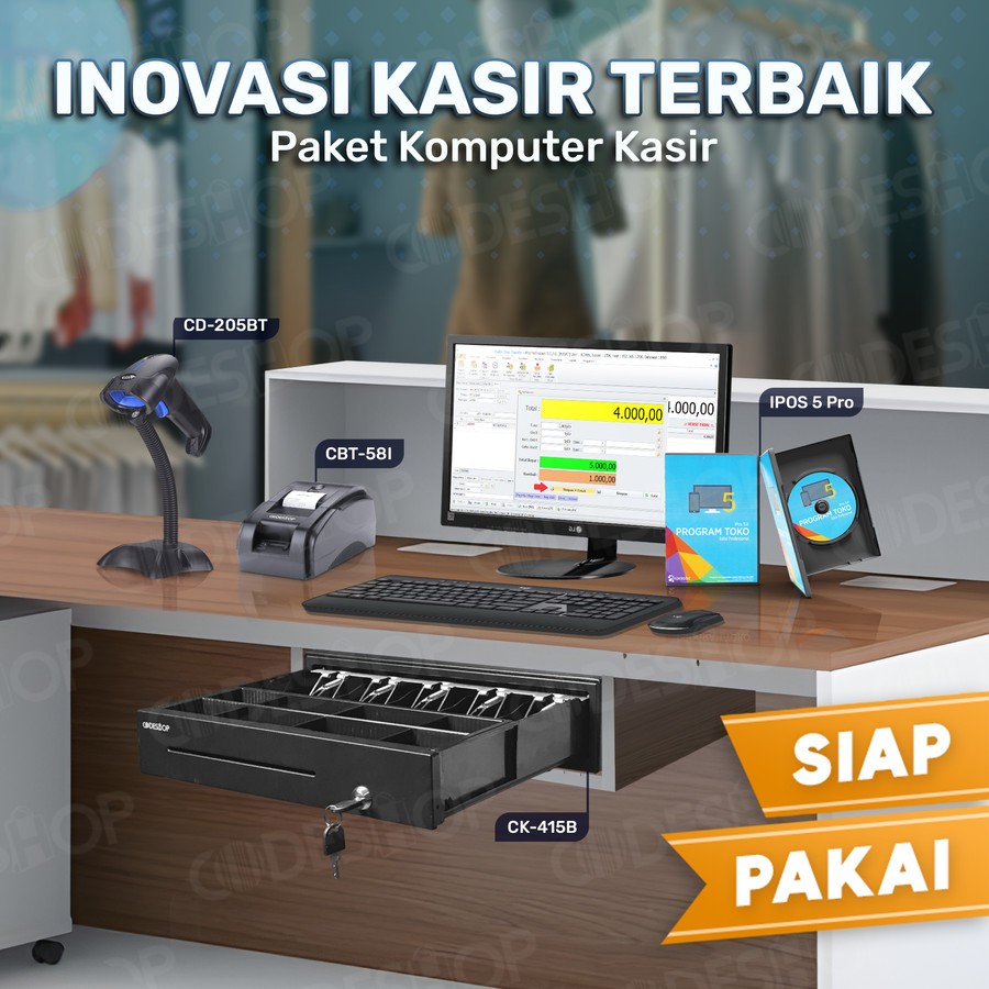 Jual Paket Komputer Kasir + IPOS 5 Pro + CD-205BT + CBT-58I + CK-415B ...