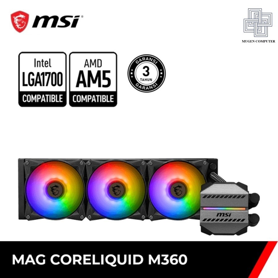 Jual Fan processor Liquid Cooler MSI MAG CORELIQUID M360 3 Fan RGB ...