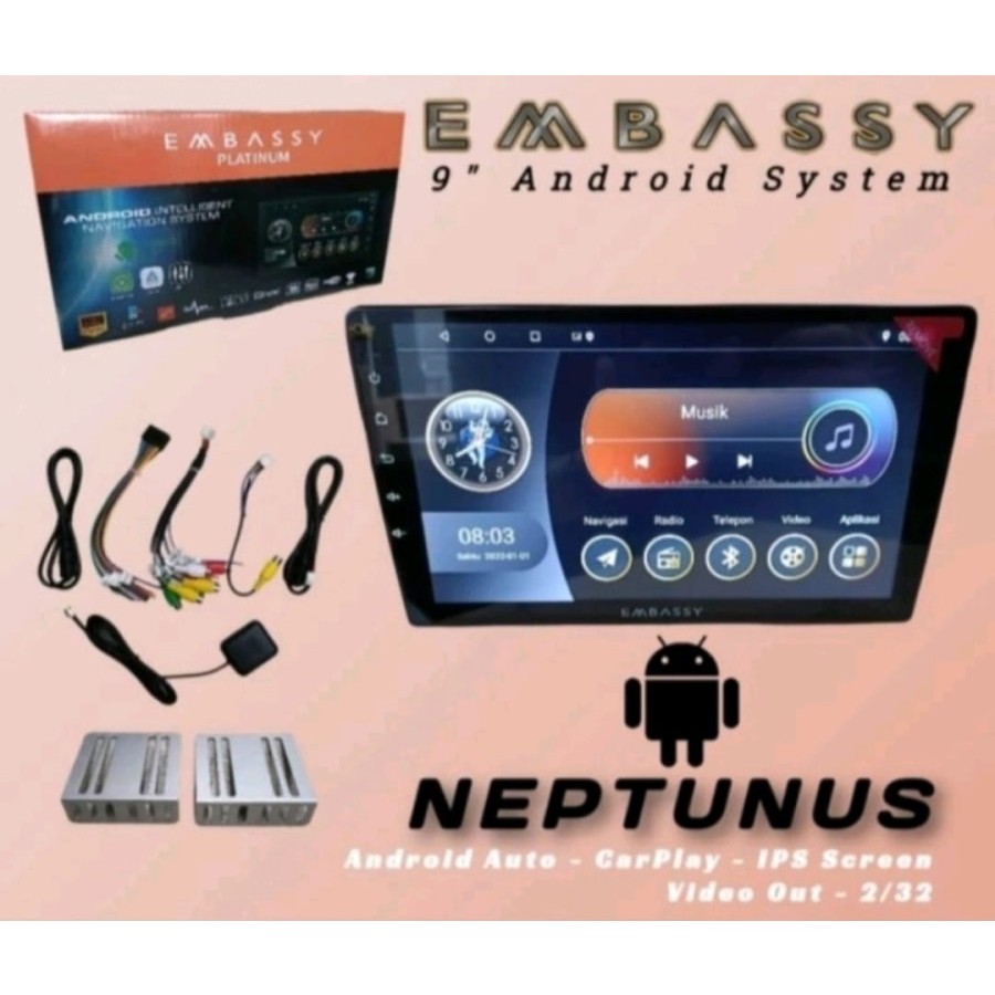 Jual Head Unit Android Embassy Platinum Neptunus 9-10 inch Ram 2GB/32GB ...