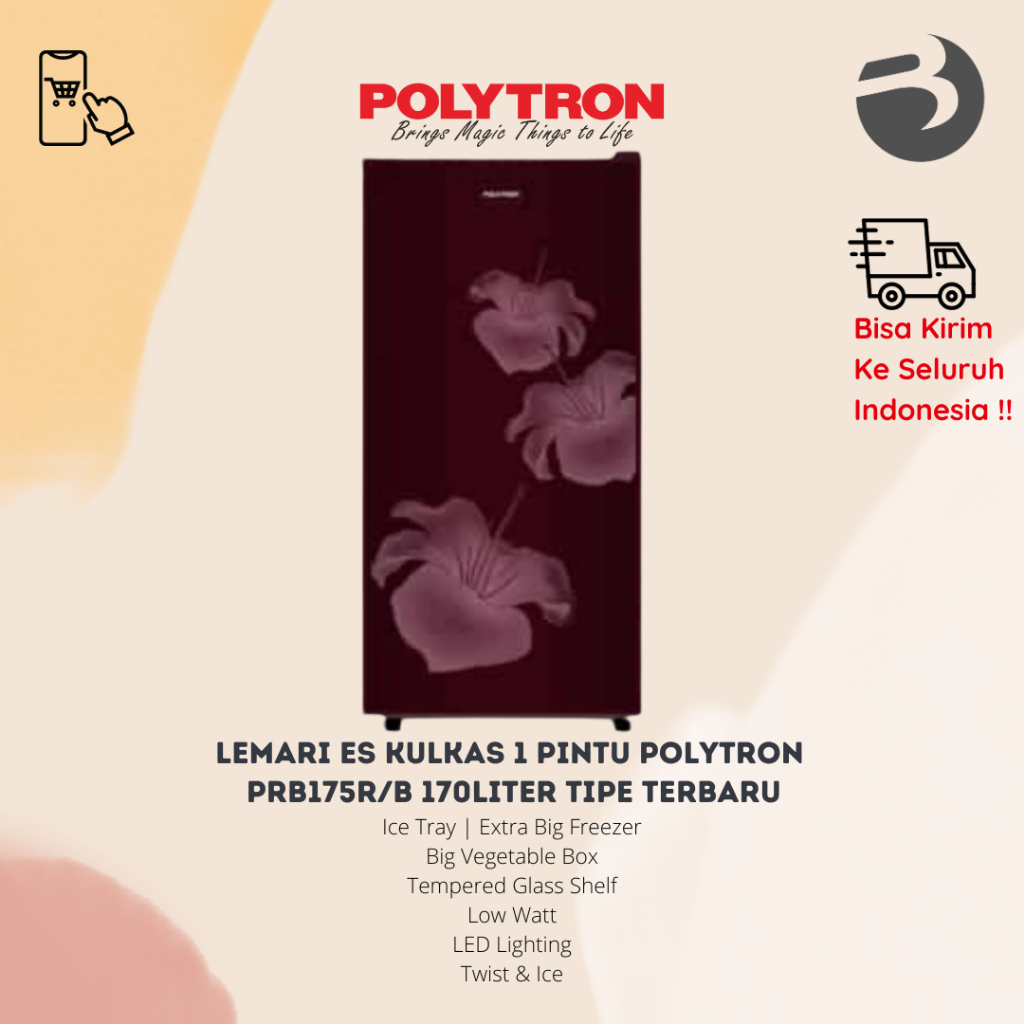 Jual LEMARI ES KULKAS 1 PINTU POLYTRON PRB175R/B 170LITER TIPE TERBARU ...