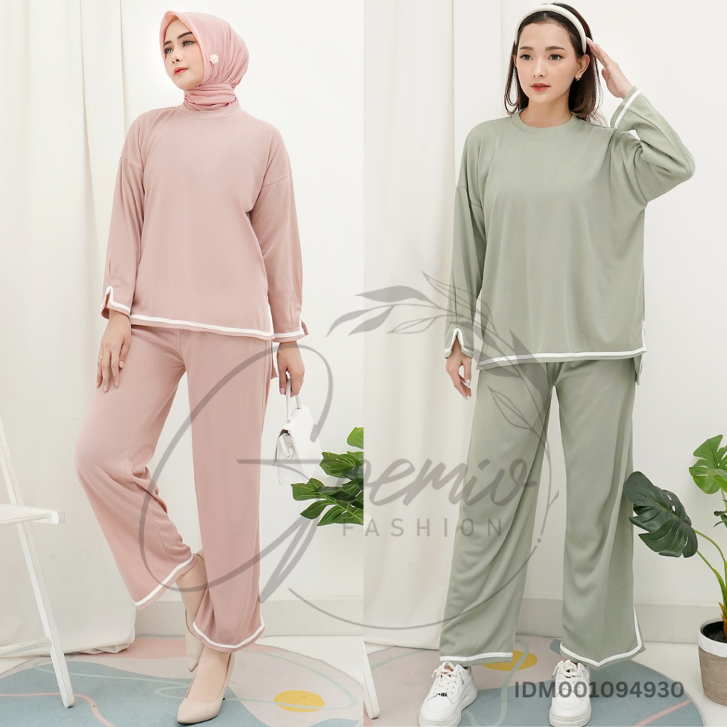 Jual ilook | LD 120 One Set Poppy Setelan Katun Knit Atasan Dan Celana Panjang Wanita Polos ...