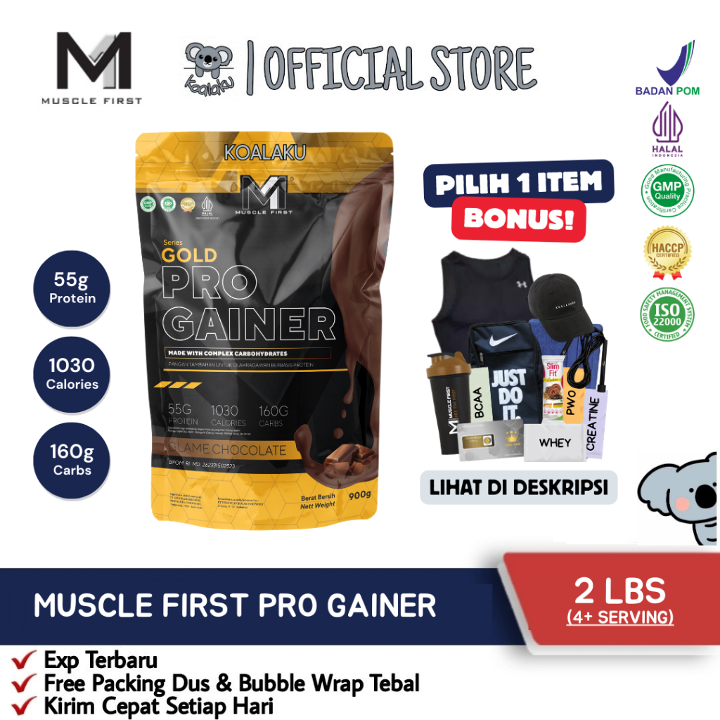 Jual Muscle First Gold Pro Mass Gainer 2 lbs 900 gram Susu Protein Gym ...