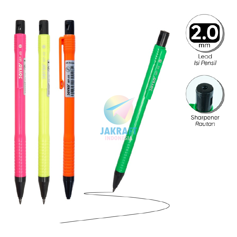 Jual (1 Pcs) Pensil Mekanik 2B JOYKO MP-49 Neon Color 2.0 mm ...