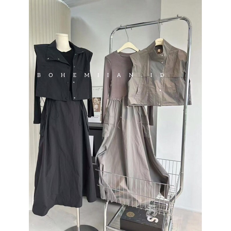 Jual Dress Vshop BKk (parasut kombinasi rajut) | Shopee Indonesia