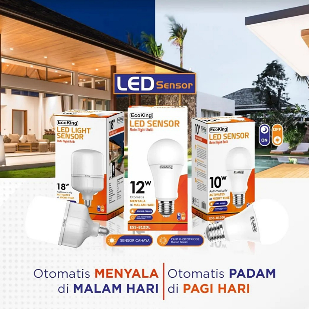 Jual Lampu LED Sensor Cahaya Otomatis Malam EcoKing 10 12 18 25 35 45 ...