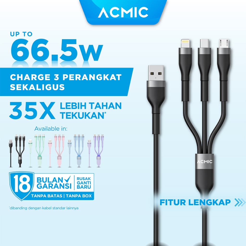 Jual ACMIC UNILINE TRIO Kabel 3 in 1 Kabel Data Fast Charging 66.5W ...