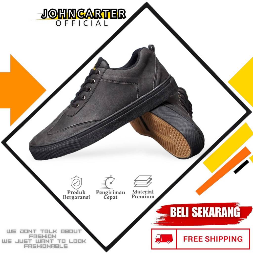 Jual Sepatu Sneakers Kulit Pria Casual Hitam Doff Kerja Kuliah Main ...