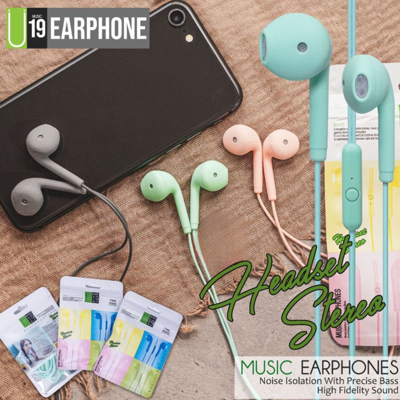 Jual HEADSET / HANDSFREE / HF STEREO MACARON U19 WARNA WARNI - PACKING ...