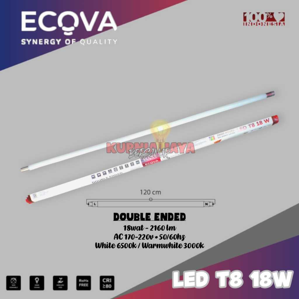 Jual ECOVA Tube Light TL LED T8 18w Putih / Kuning 120cm | Shopee Indonesia