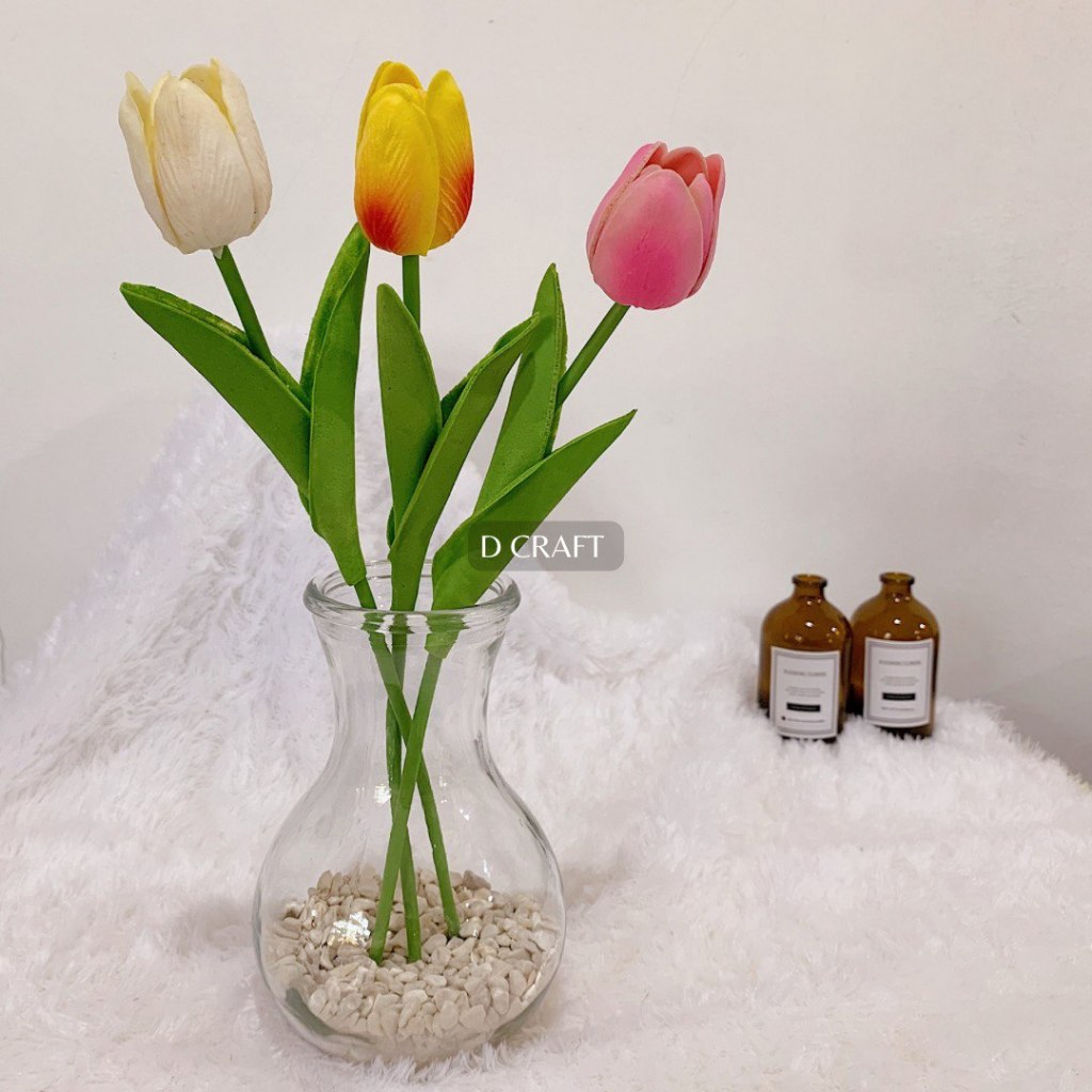 Jual Vas Kaca Lengkap Bunga Tulip / Vas Bunga / Vas Pajangan / Hiasan ...