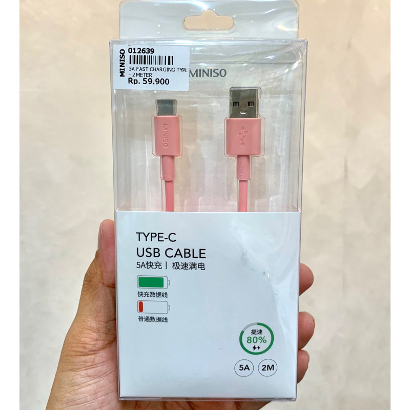 Jual MINISO Kabel data USB-TYPE C fash charging ,kabel cas hp 1 meter ...