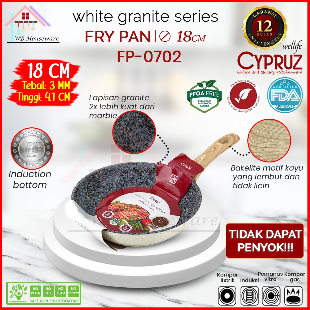 Jual CYPRUZ panci fry pan 18cm white granite series anti lengket ...