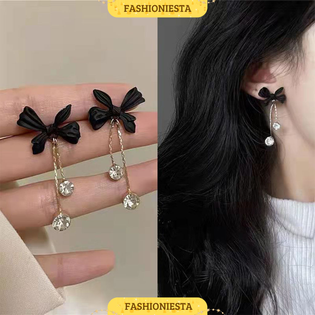 Jual Anting-Anting Motif Pita Hitam dan Kristal Gantung Anti Karat S925 ...