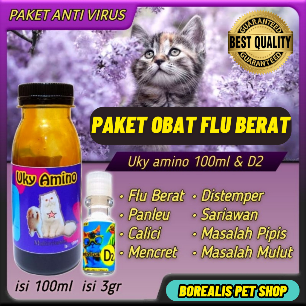 Jual Vitamin Kucing Obat Flu Berat dan Batuk Kucing Paket Uky Amino D2 ...