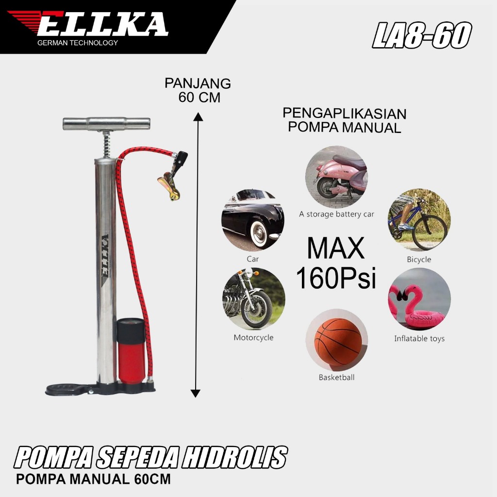 Jual Pompa Sepeda Motor Mobil Bola Ban Roda Model Tabung Meter Manual ...