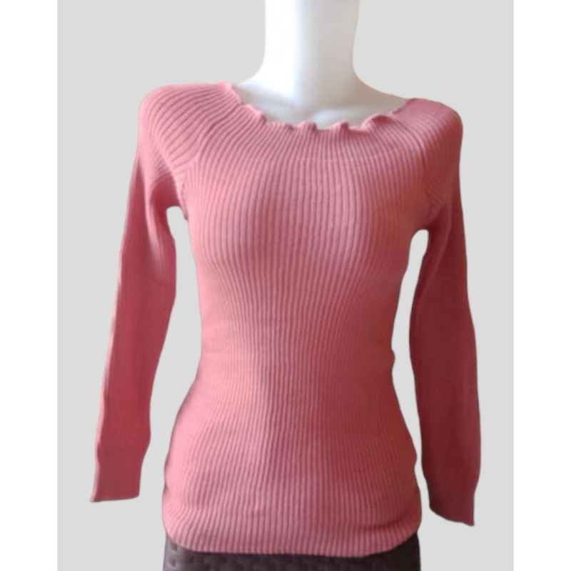 Jual Baju Atasan Rajut Wanita Sabrina Kerut Lengan Panjang Slim fit ...