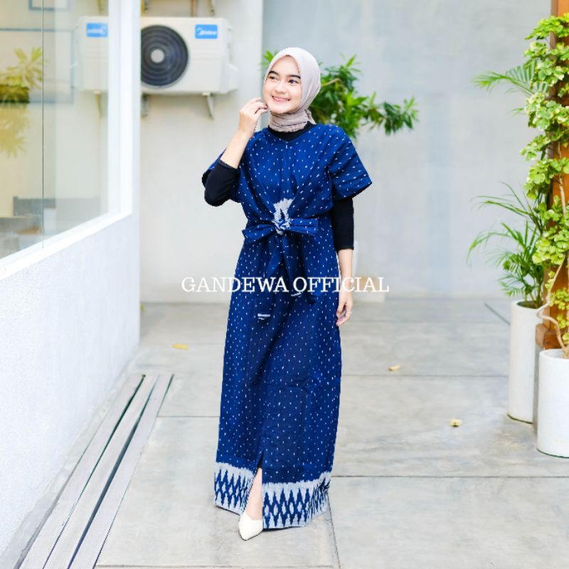 Jual GANDEWA TENUN || ARFA Dress Gamis Tenun Blanket Etnik Tradisional motif Bintik Biru Navy ...