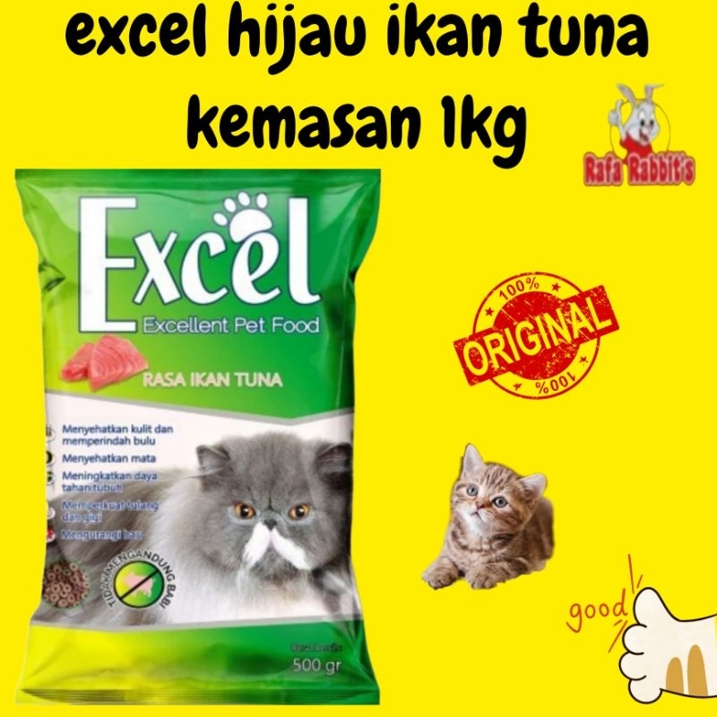 Jual excel hijau kemasan 1kg ikan tuna adult makanan kucing excel ...