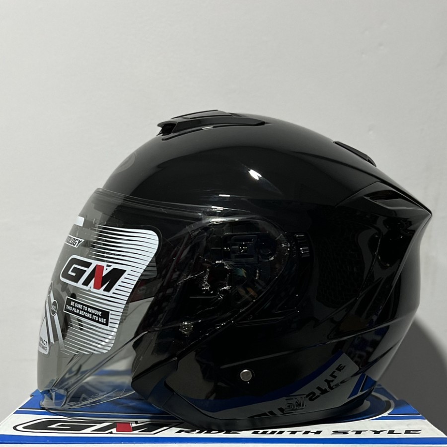 Jual Helm GM Fury - Solid Black - Double Visor Half Face - Light Smoke ...