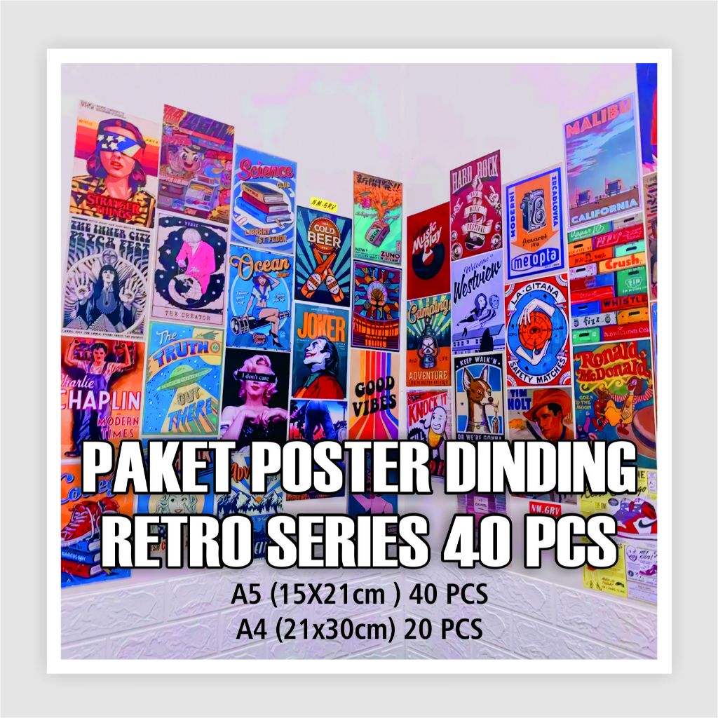 Jual POSTER DINDING AESTHETIC RETRO | 40 PCS A5 - 20 PCS A4 | Shopee ...