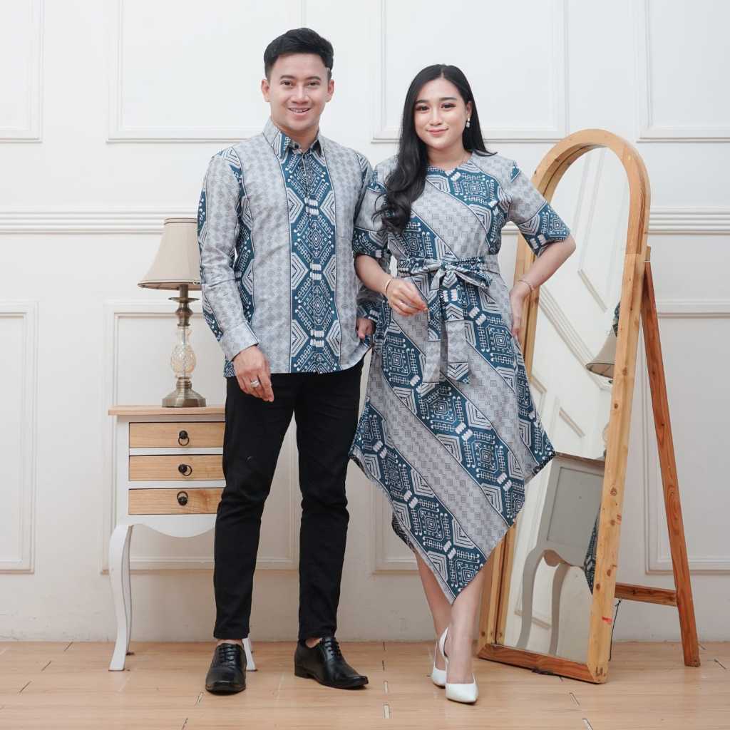 Jual Batik Couple Modern Pasangan Couple Songket Saphire Baju Batik ...