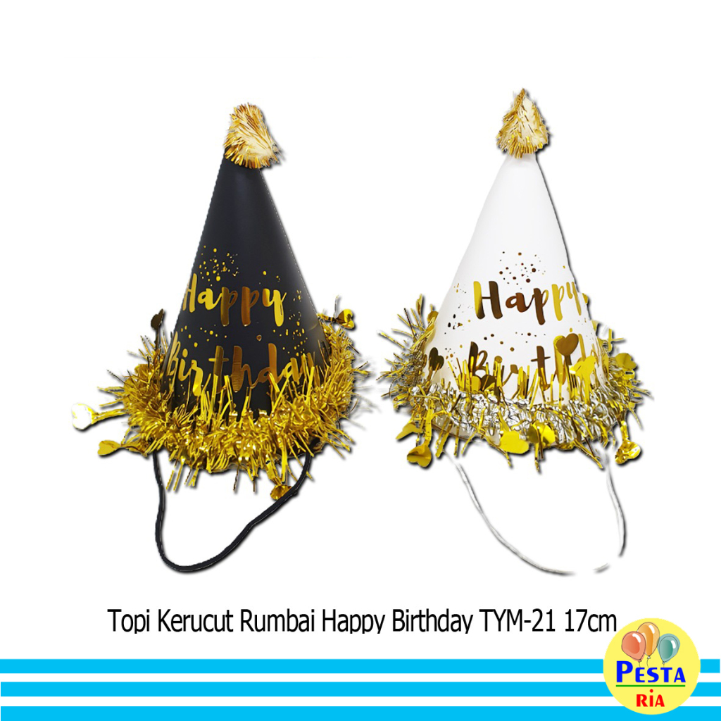 Jual Murah!! (1Pcs) Topi Kerucut Rumbai GOLD HBD, topi kerucut hbd ...