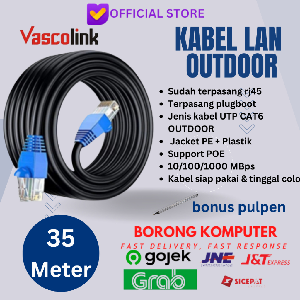 Jual KABEL LAN UTP CAT 6 OUTDOOR 35 METER VASCOLINK CAT6 35M SIAP PAKAI | Shopee Indonesia