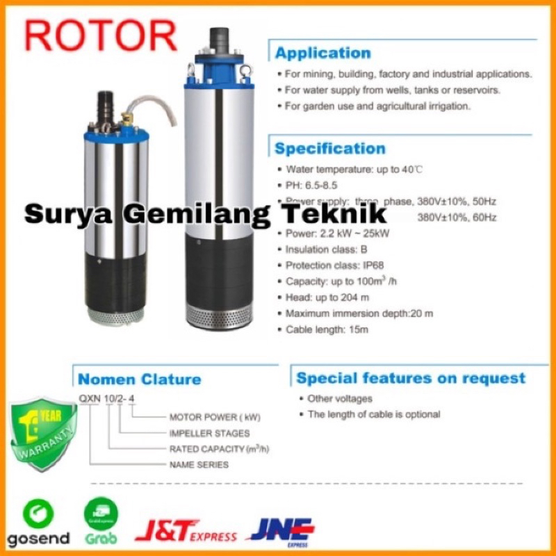 Jual Pompa Celup Submersible Rotor QXN 10/4-4 5,5HP Pompa Tambang Emas ...