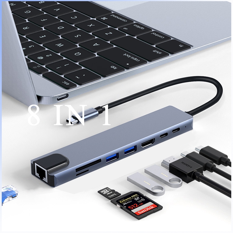 Jual USB C Hub Type-C 3.1 to 4K HD-Compatible RJ45 USB SD/TF Card ...