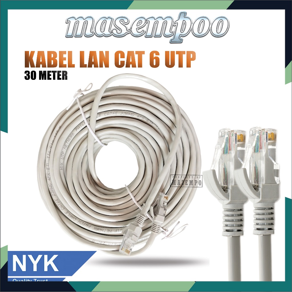 Jual Kabel LAN 30 M NYK Cat 6 UTP High Quality Warna Abu Abu 30 Meter | Shopee Indonesia