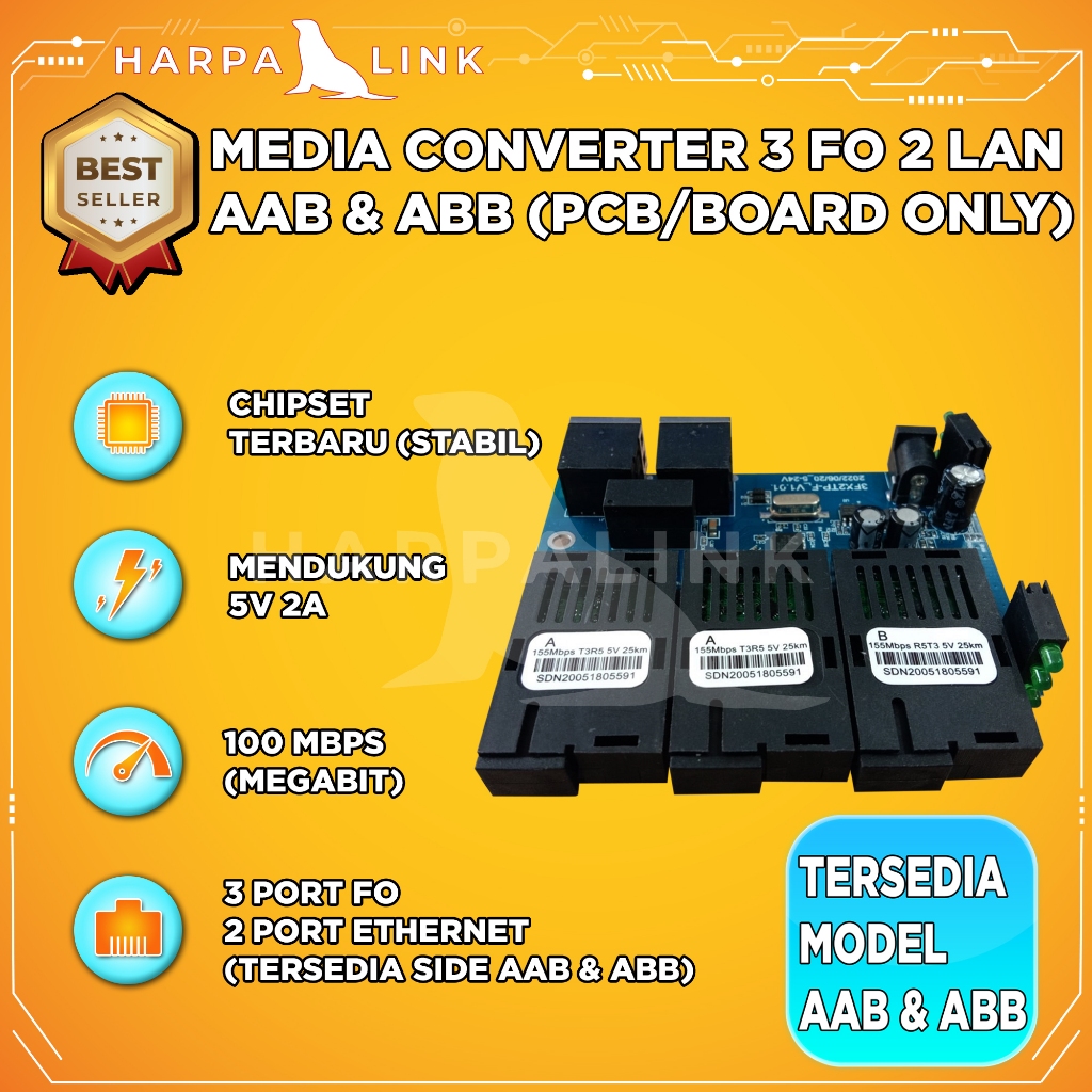 Jual Media Converter 3 FO 2 LAN 3 SC 2 RJ45 3F2E 10/100 Mbps PCB Board Only / Switch Fiber Optic ...
