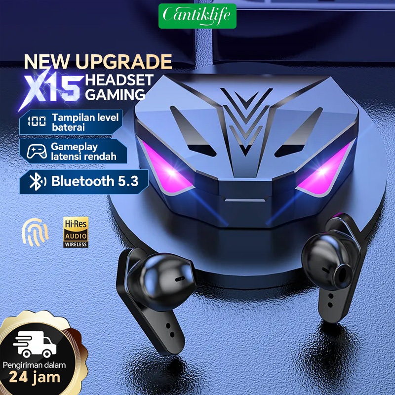 Jual TWS Gaming Headset X15/M28/M90 Pro Wireless Bluetooth 0-latency Earphone LED Smart Display ...