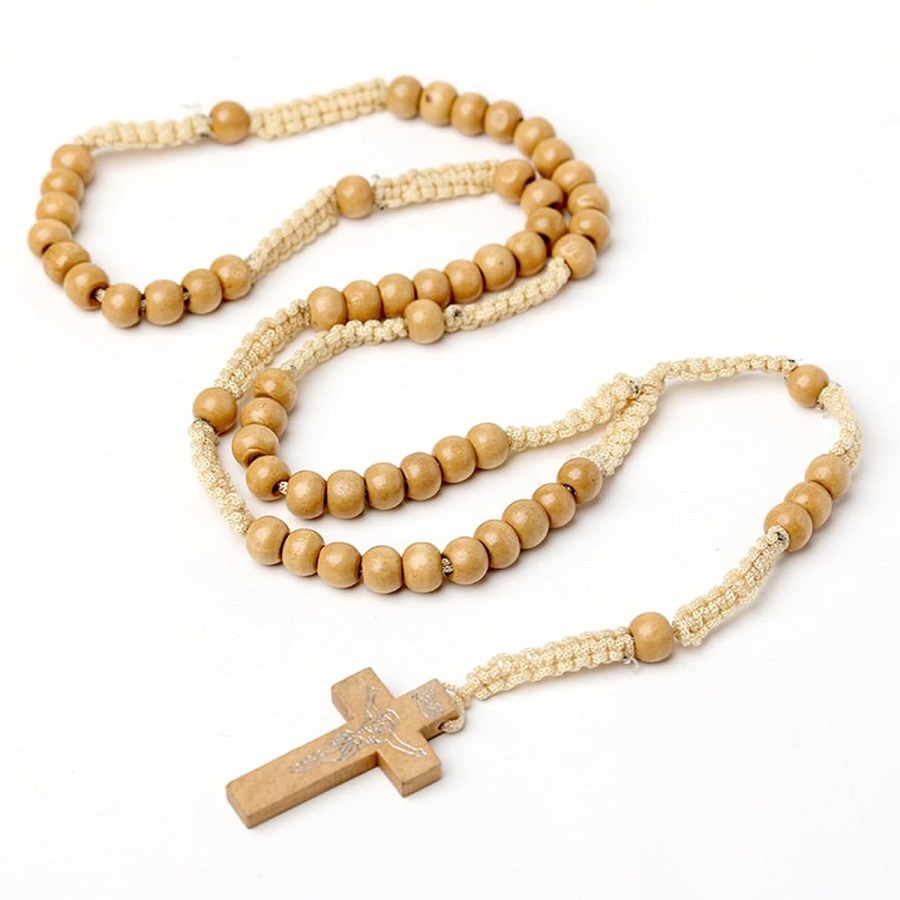 Jual Rosario Katolik Kayu Salib Maria Kalung Pria Wanita Tali Benang ...