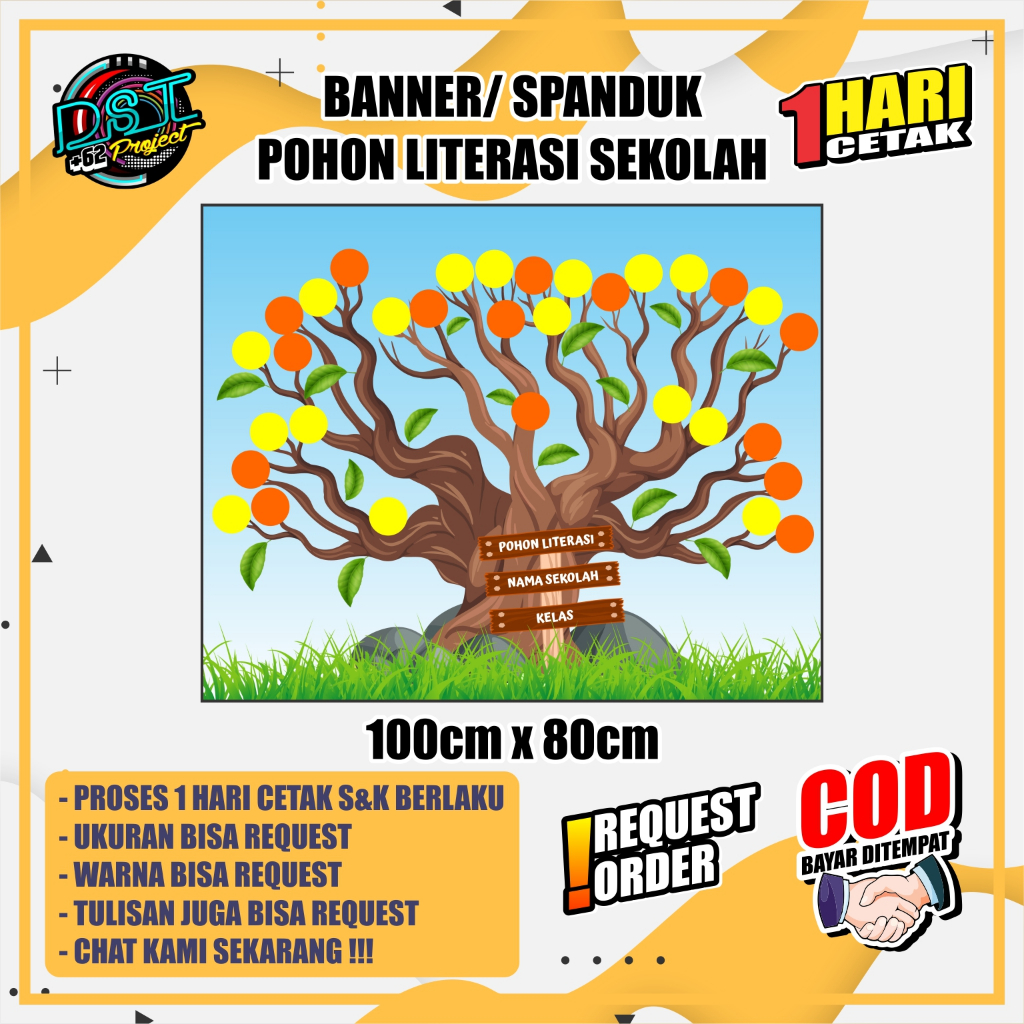 Jual BANNER / SPANDUK POHON LITERASI SEKOLAH UKURAN 100 X 80 | Shopee ...