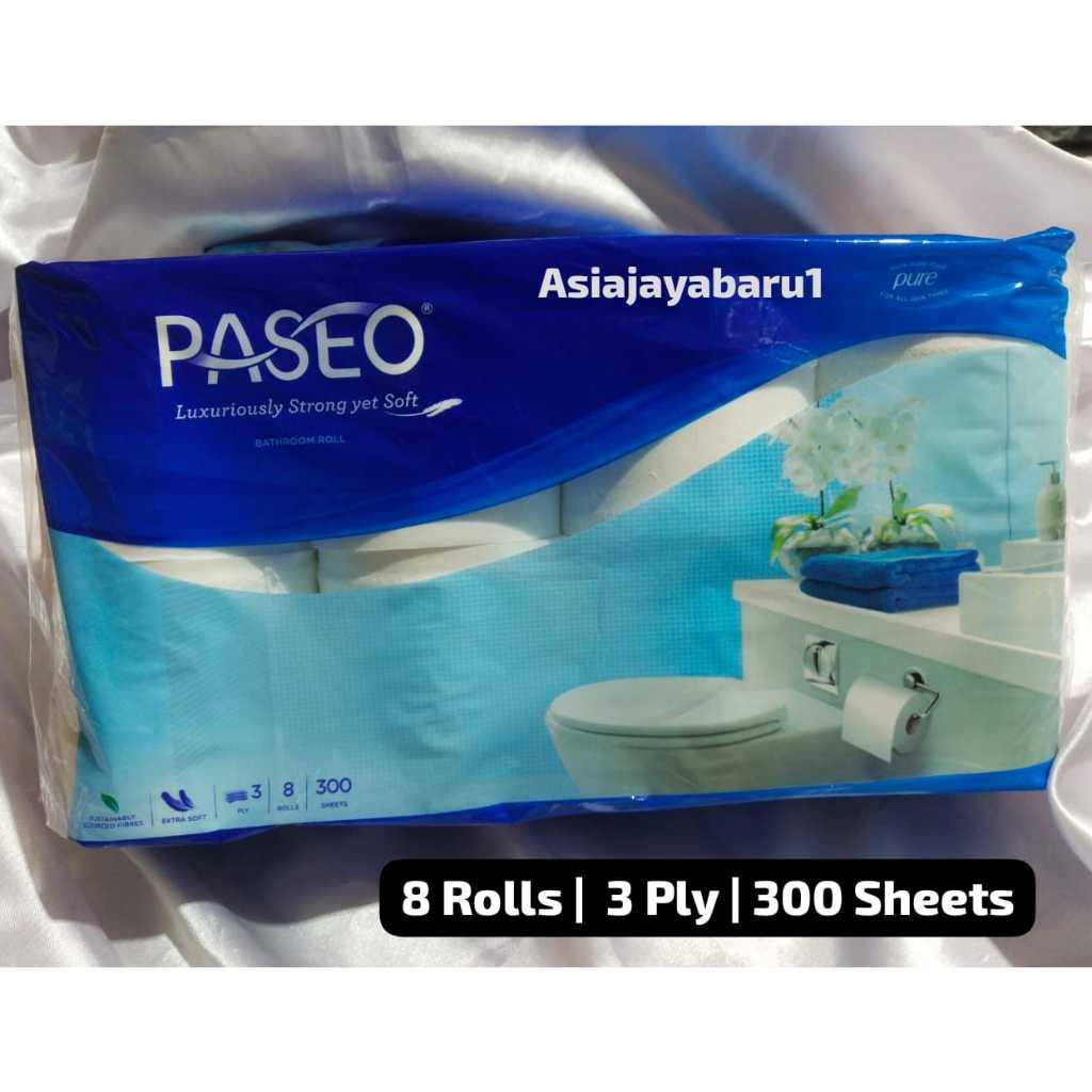 Jual Tissue Paseo Elegent Bathroom/Toilet/WC ISI 8 Rolls 300 Sheets 3 Ply (Tissue Rolls Cone ...