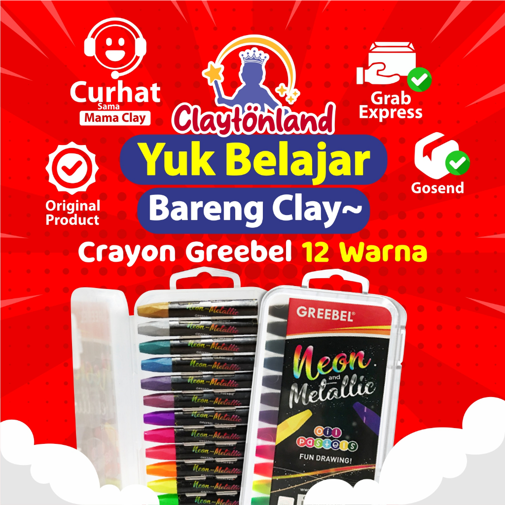 Jual Crayon Greebel 12 Warna Neon Metalic / Oil Pastel Greebel Neon ...