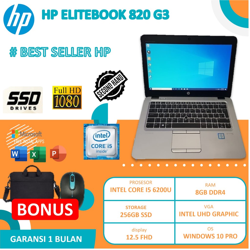 Jual LAPTOP HP ELITEBOOK 820 G3-6200U-8GB-256GB-FHD-WINDOWS 10 PRO SILVER | Shopee Indonesia