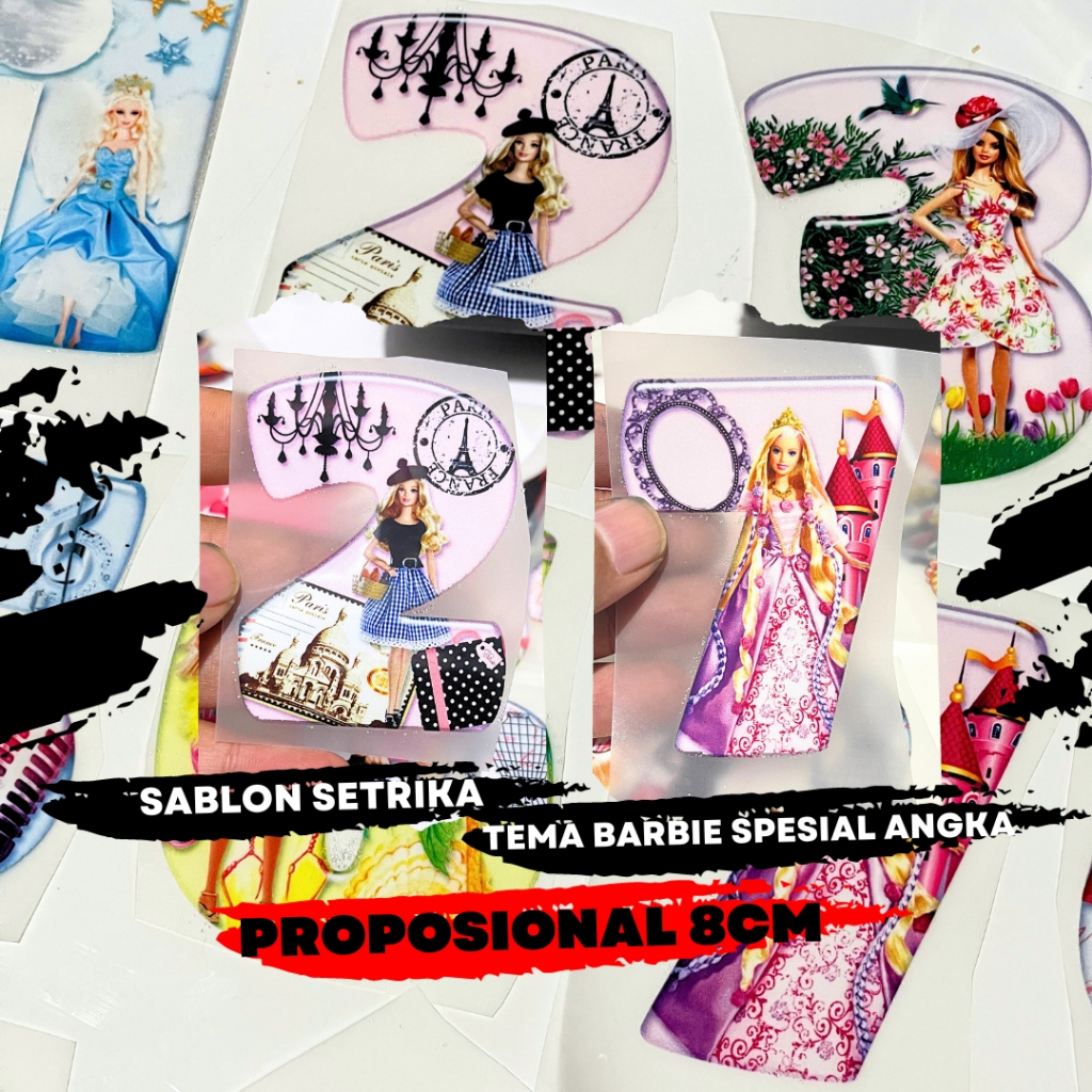 Jual Sablon Setrika Sablon DTF Tema Barbie Spesial Angka Ukuran ...