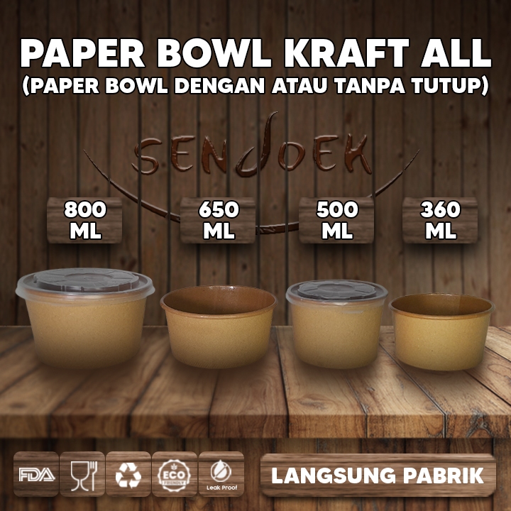 Jual Paper Bowl Kraft Coklat Laminasi / Mangkok Kertas + Tutup / Paper ...