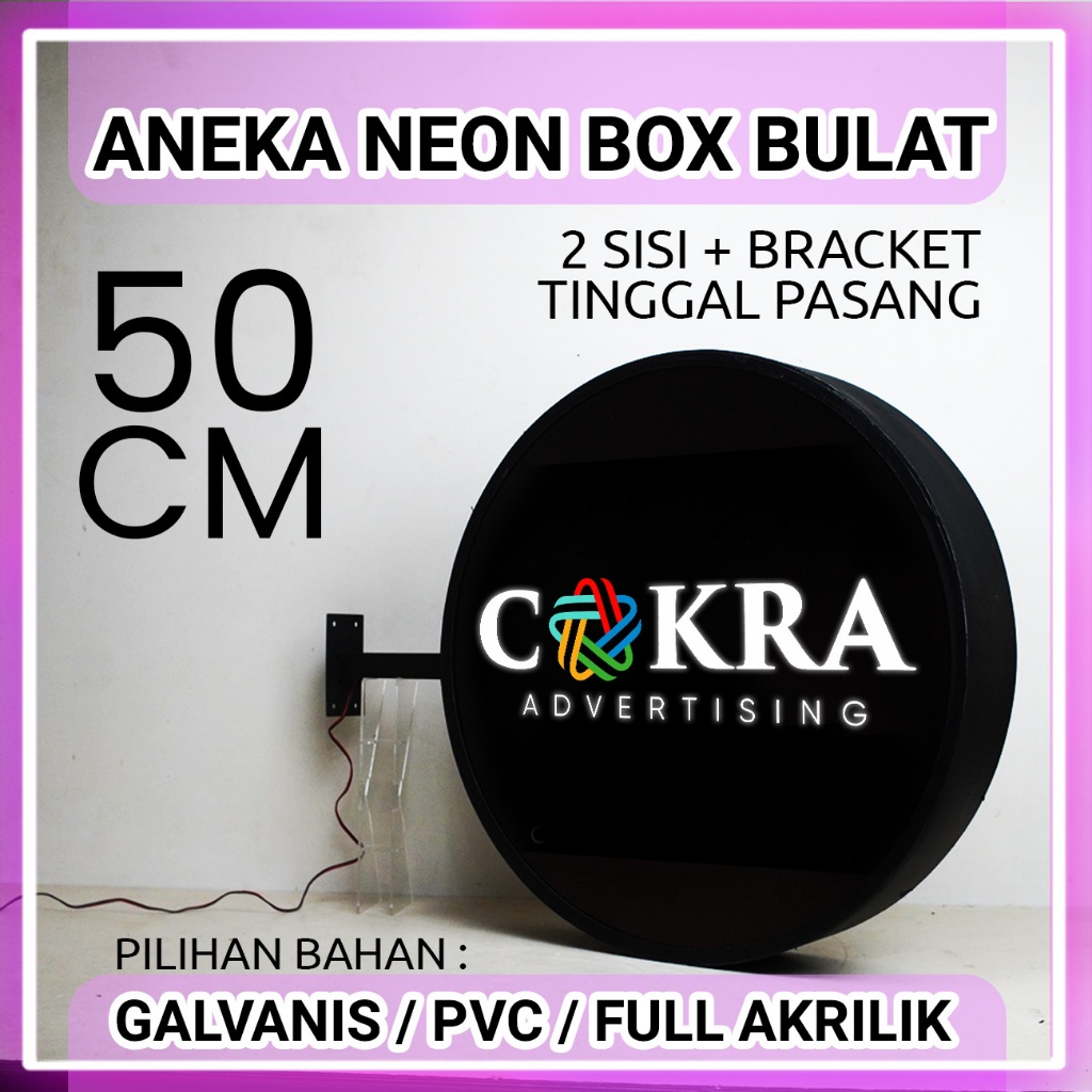 Jual Custom Neon Box Bulat 2 sisi 50 cm | Shopee Indonesia