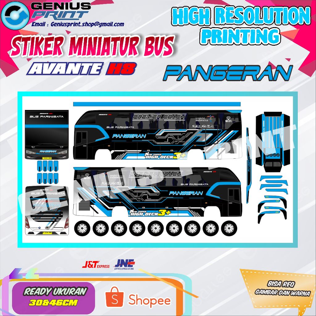 Jual Stiker Miniatur Bus Avante H8 Livery Pangeran Transport Uk. 30 ...