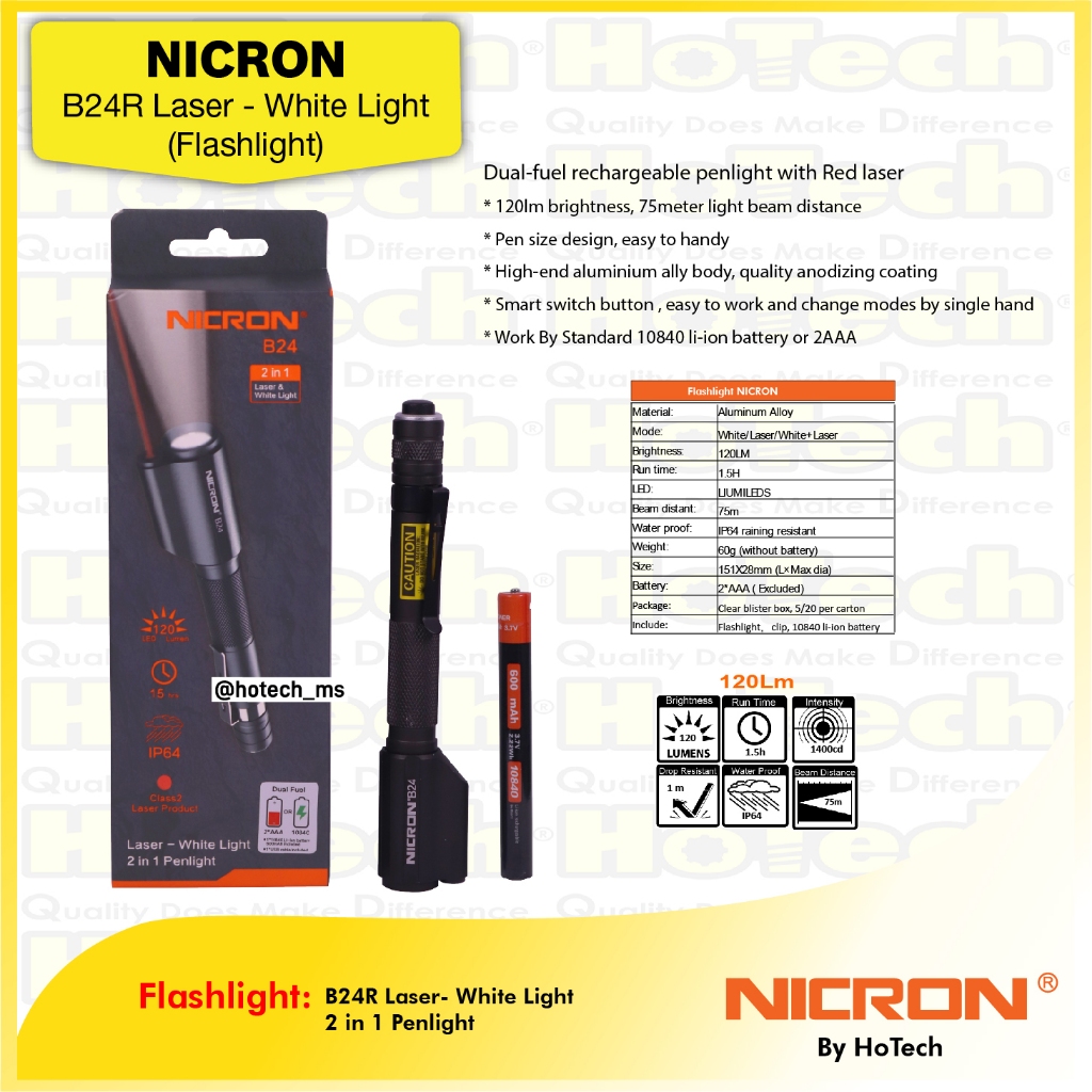Jual NICRON B24 | Red Laser Pen Style Flashlight | Senter LED With ...