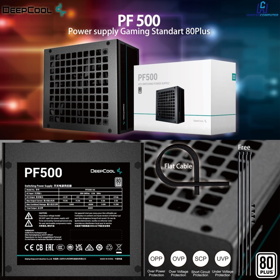 Jual Power Supply PURE Gaming 80PLUS DeepCooL PF500 Full sleeve ...
