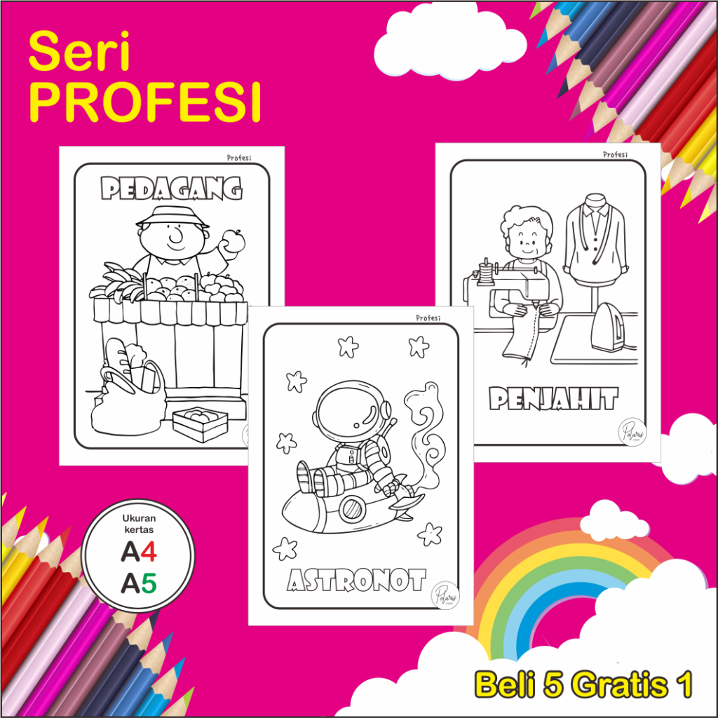 Jual Kertas gambar sketsa mewarnai tema PROFESI PEKERJAAN untuk anak SD ...