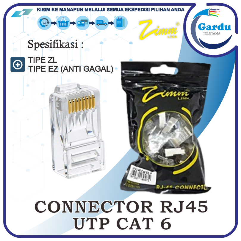 Jual Connector RJ45 UTP Cat 6 ZimmLink ZL / EZ (Anti Gagal) | Shopee ...