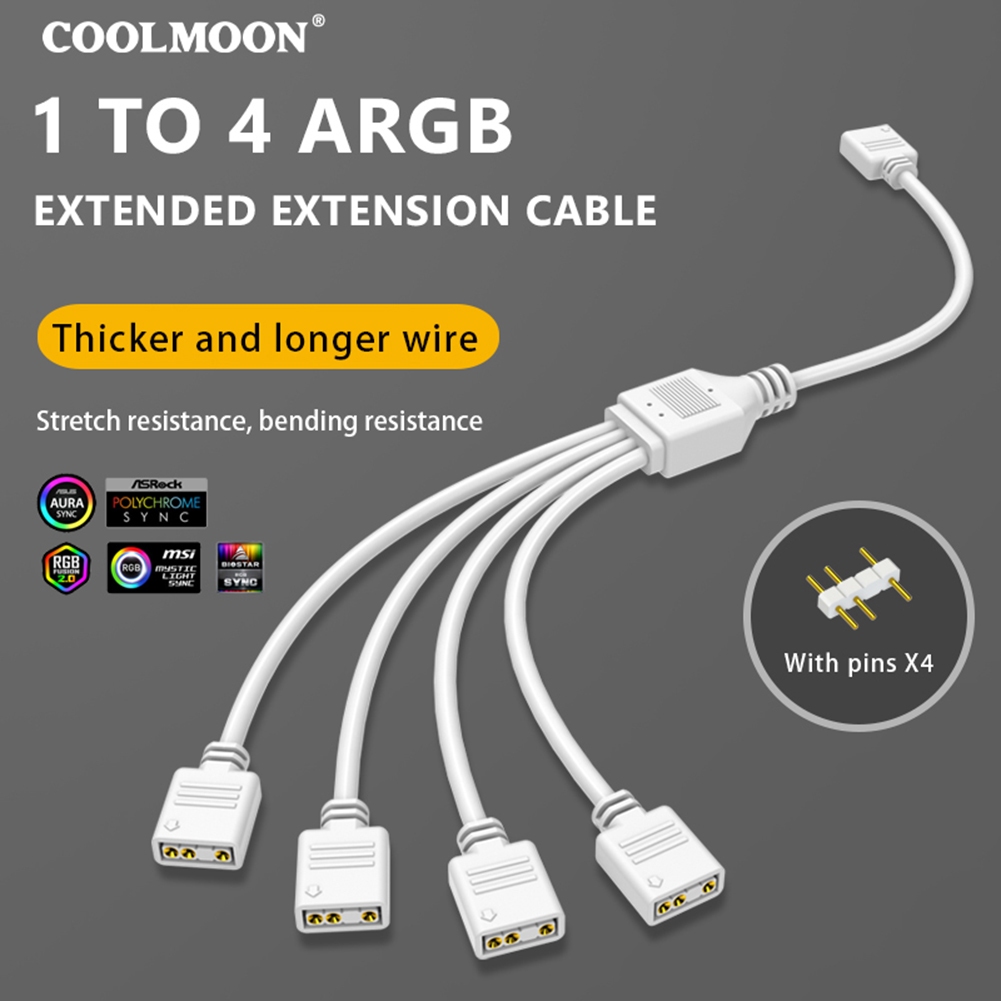Jual COOLMOON KABEL SPLITTER ARGB 3 PIN 5V CABANG 1 TO 4 | Shopee Indonesia