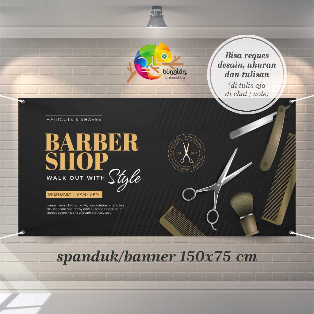 Jual Spanduk Banner Pangkas Rambut Barbershop Simple Custom Tulisan ...