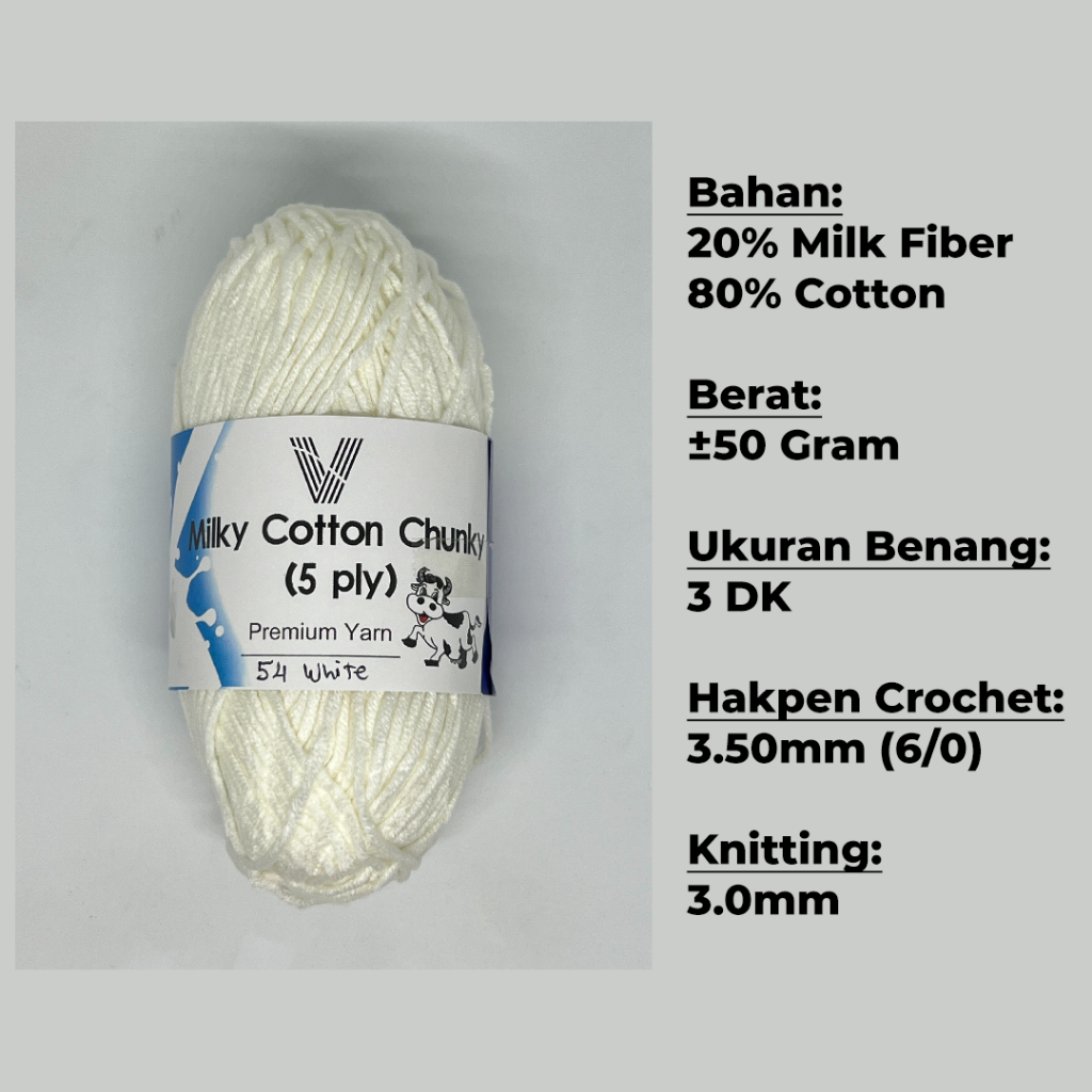 Jual Benang Rajut Katun Susu Import 5ply Big Ply (50gr) / Milk Cotton ...