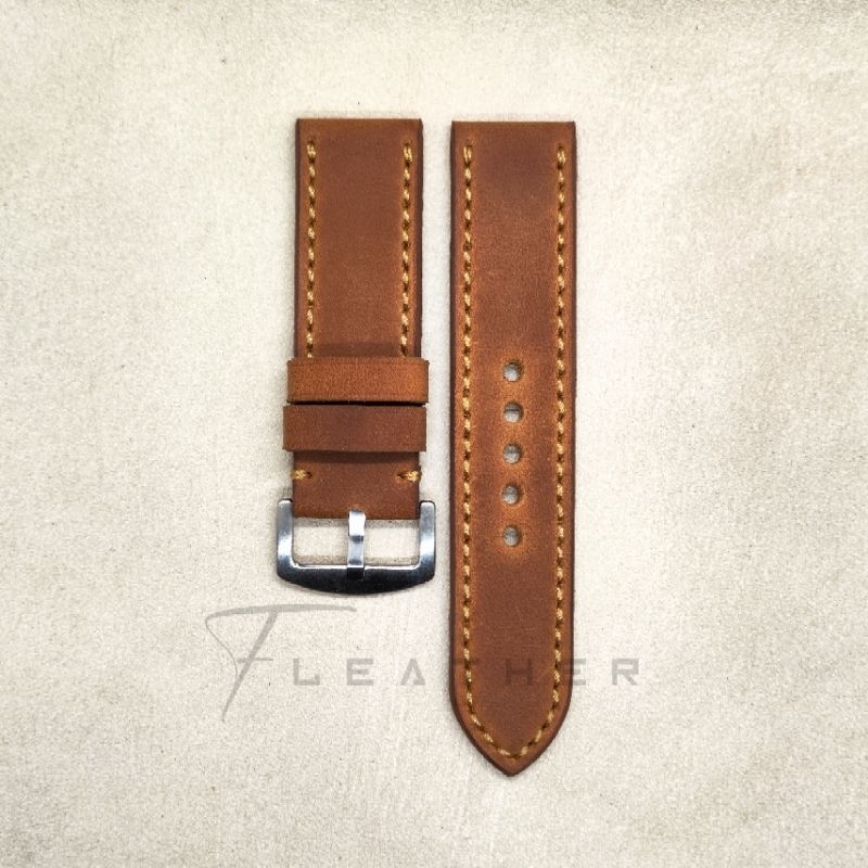 Jual strap jam tangan kulit tan klasik full jahit/ strap jam tangan ...